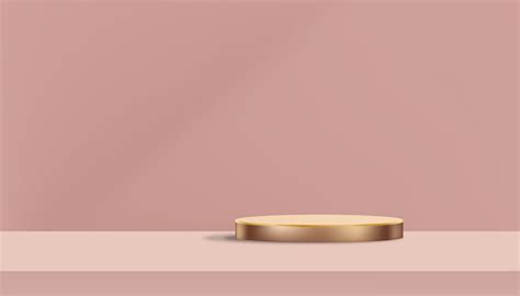 3d 디스플레이가 있는 벽 스튜디오 베이지색 배경에 핑크 골드 실린더 연단 발렌타인 데이 중국 설날 크리스마스 어머니의 날 제품 프레젠테이션을 위한 원형 스탠드가 있는 벡터