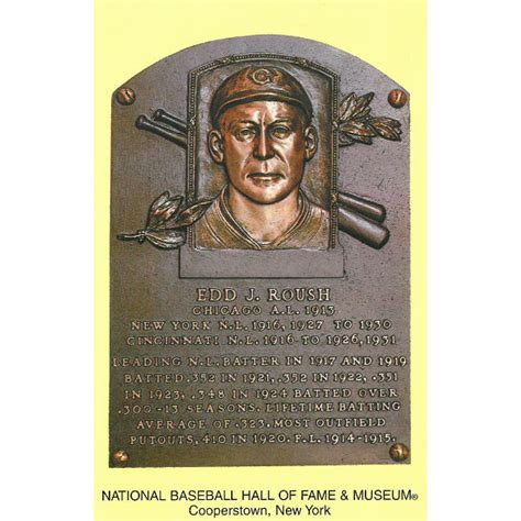Edd Roush Baseball Hall Of Fame Plaque Postcard