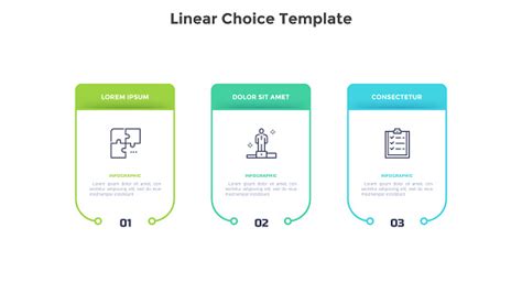 세 개의 선형 직사각형 요소가 수평 행에 배치된 비즈니스 모델입니다 기업이 제공하는 서비스의 3가지 특징을 선택할 수 있습니다 데이터 분석을 위한 간단한 평면 벡터