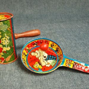 Vintage Pressed Tin Litho Noise Makers Happy New Year Toy Party Favors Set Of W Clowns And