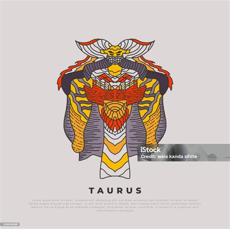 추상적인 화려한 장식품이 있는 황소 자리 작품 황소 자리 만화 그림입니다 벽지 배너 배경 카드 책 그림 티셔츠 디자인 스티커 표지 문신에 적합 0명에 대한 스톡 벡터 아트