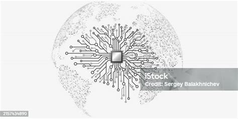 세계 지도의 배경에 Cpu 보드가 있는 미래형 Ai 두뇌 인공 지능은 글로벌 데이터를 분석합니다 신경망 설계 요소 벡터 Cpu에