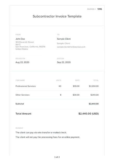 Subcontractor Invoice Template Sqlvint