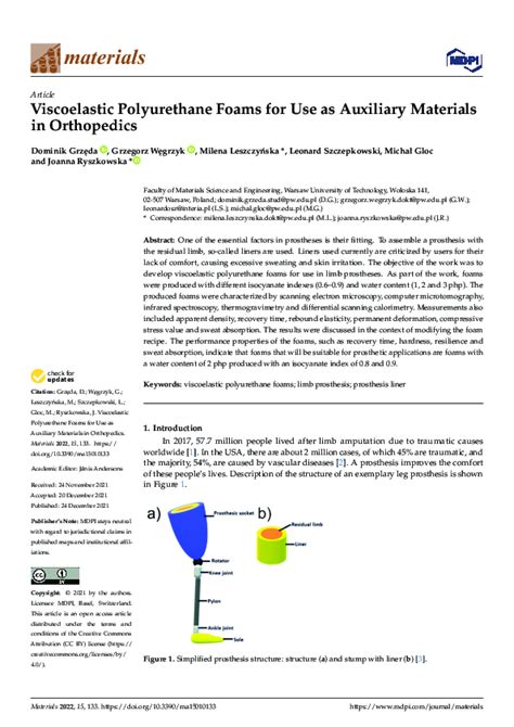 Pdf Viscoelastic Polyurethane Foams For Use As Auxiliary Materials In Orthopedics