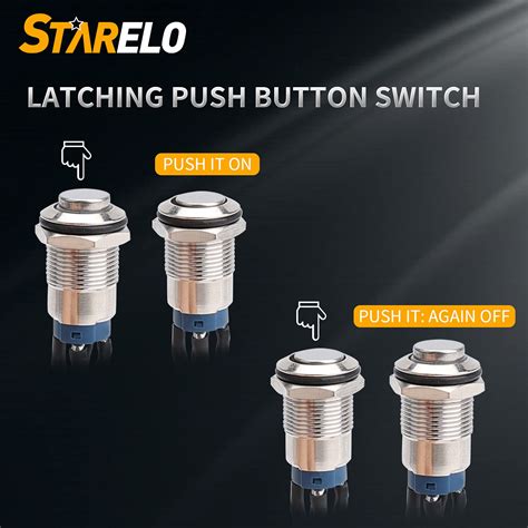 Starelo 5pcs 12mm Latching Led Push Button Switch Silver