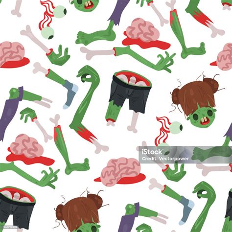다채로운 좀비 무서운 만화 할로윈 마술 사람들 몸 녹색 문자 완벽 한 패턴 배경 부분 괴물 벡터 일러스트 레이 션 사람 얼굴에 대한 스톡 벡터 아트 및 기타 이미지 Istock