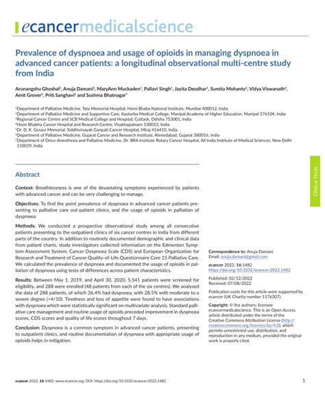 Pdf Prevalence Of Dyspnoea And Usage Of Opioids In Managing Dyspnoea In Advanced Cancer