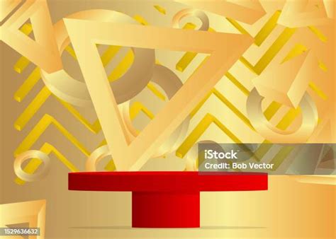 금색 빨간색 노란색 무대 쇼케이스 벡터 모형 제품 디스플레이 추상 실린더 받침대 연단 최소한의 기하학적 형태 0명에 대한 스톡 벡터 아트 및 기타 이미지 Istock