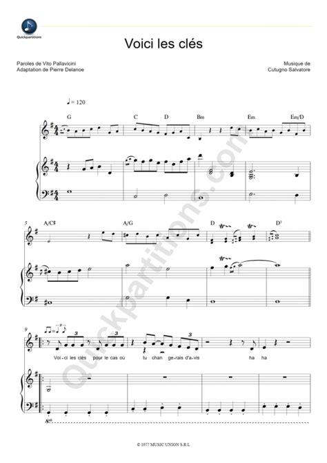 Partition Piano Voici Les Clés De Gérard Lenorman