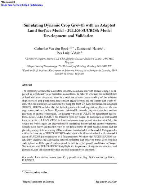 Pdf Simulating Dynamic Crop Growth With An Adapted Land Surface Model Jules Sucros Model