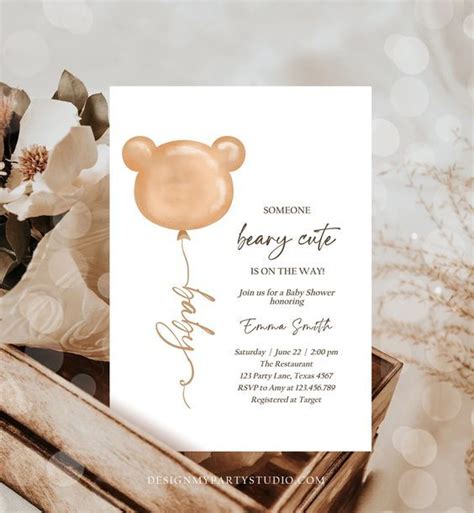 Teddy Bear Gender Neutral Invitation Gender Reveal Party Invites Boho