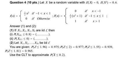 Solved Question 4 10 Pts Let X Be A Random Variable With