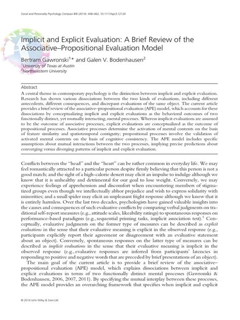 Gawronski And Bodenhausen Implicit And Explicit Evaluation A Brief Review Of The Associative