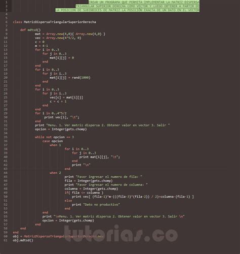 POO Ruby Matriz Dispersa Triangular Superior Derecha En Vector