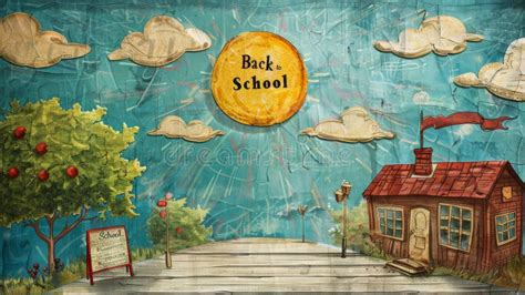 Edificio Escolar Con Signo De Vuelta A La Escuela Foto De Archivo