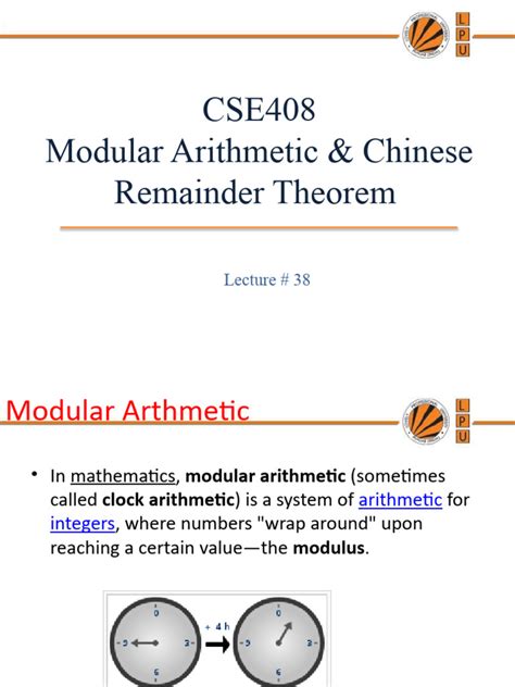 Lecture 38 Modular Arth Chainees Rem Pdf Integer Arithmetic