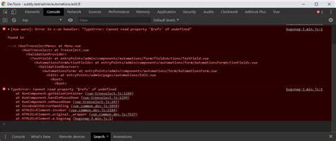error in v on handler typeerror cannot read property refs of