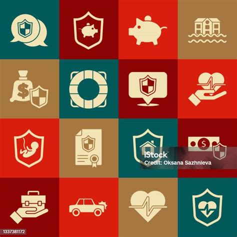 방패 돈 손 돼지 저금통 구명부표 위치 및 아이콘으로 생명 보험을 설정합니다 벡터 개념에 대한 스톡 벡터 아트 및 기타 이미지 Istock