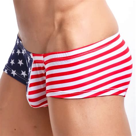 New Sexy Men Boxer Shorts Usa Flag Printed Mens Trunks Low Waist Mens
