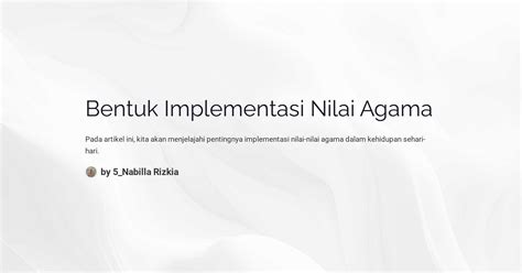 Bentuk Implementasi Nilai Agama