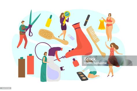 스타일리스트 만화 개념 벡터 일러스트 뷰티 살롱에서 플랫 아름다운 남자 여자 캐릭터 사람에 대한 전문적인 관심 개념에 대한 스톡 벡터 아트 및 기타 이미지 Istock