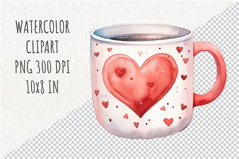 Valentines Day Cup With Hearts Watercolor 3078685