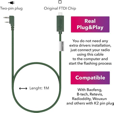 MIRKIT FTDI USB C Baofeng Programming Cable Green For Flashing Analogue