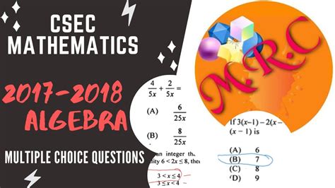 Algebra 2017 2018 Csec Mathematics Multiple Choice Questions Youtube