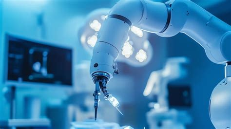Closeup Of A Robotic Arm Holding A Syringe In An Operating Room