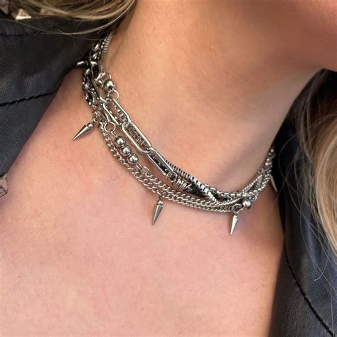 Punk Necklace Grunge Choker Layered Necklace Set Surgical Steel