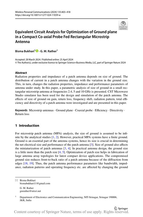 Equivalent Circuit Analysis For Optimization Of Ground Plane In A Compact Co Axial Probe Fed