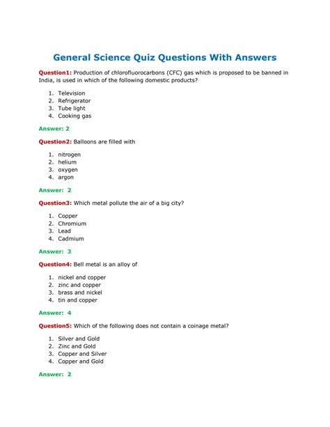 Solution General Science Quiz Questions With Answers Studypool