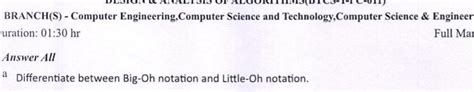 Solved Differentiate Between Big Oh Notation And Little Oh