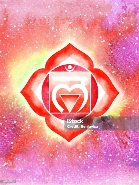 Vetores De Muladhara Root Chakra Vermelho Cor Símbolo Símbolo Ícone