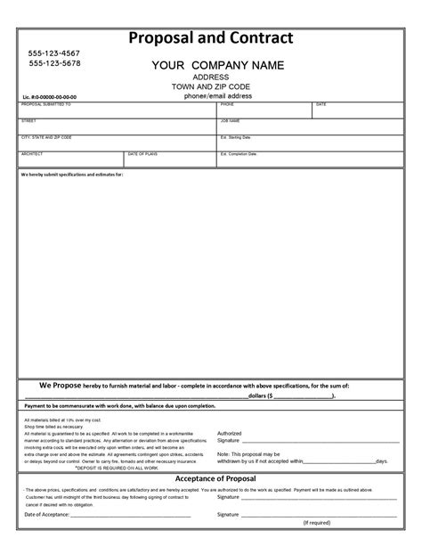 Contract Template Printable Proposal And Contract Form Business Form