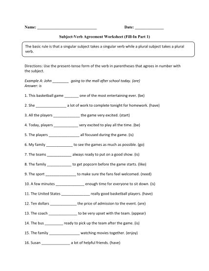 Subject Verb Agreement Worksheets With Answers Pdf Improve Grammar Skills