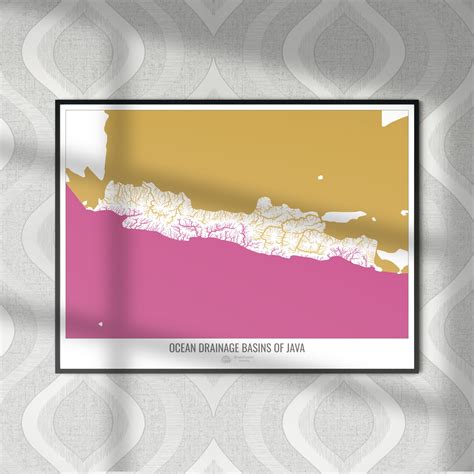 Java Ocean Drainage Basin Map White V2 Fine Art Print Grasshopper Geography