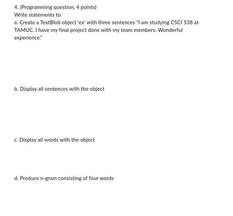Solved 4 Programming Question 4 Points Write Statements Chegg