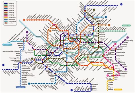 ทำงานประเทศเกาหลี แผนที่รถไฟฟ้าใต้ดินเกาหลี โซล Seoul Subway Map
