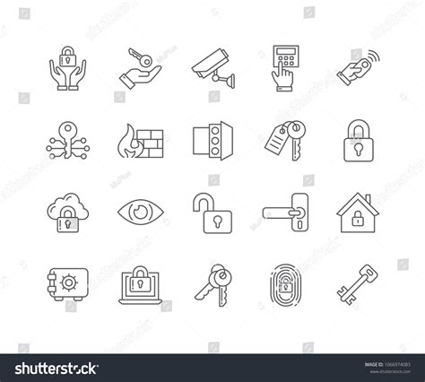 Set Lock Key Outline Icons Isolated Stock Vector Royalty Free Shutterstock