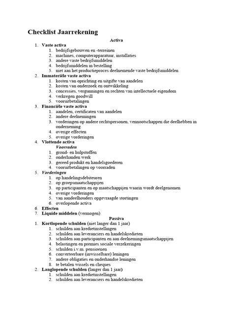 Checklist Jaarrekening Pdf
