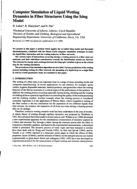 Pdf Computer Simulation Of Liquid Wetting Dynamics In Fiber Structures Using The Ising Model