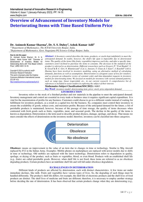 Pdf Overview Of Advancement Of Inventory Models For Deteriorating