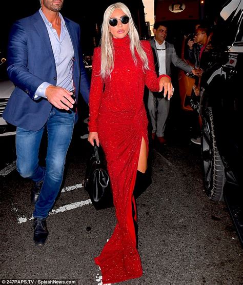 Lady Gaga Flashes Her Legs In Red Split Gown And Thigh High Boots Ahead