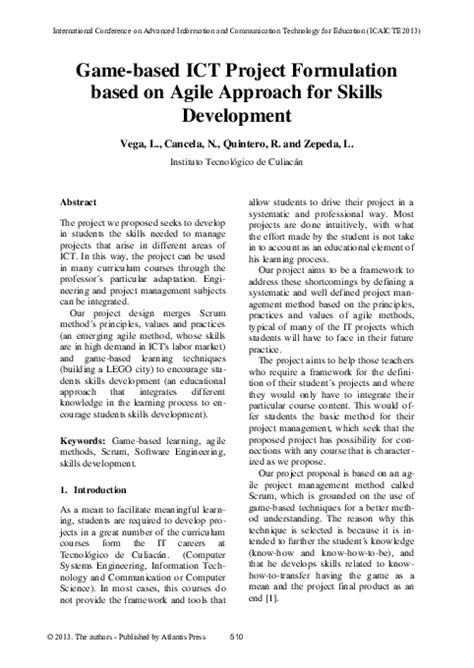Pdf Game Based Ict Project Formulation Based On Agile Approach For
