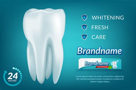 미백 치약 광고 포스터 흰색 반짝이는 치아와 복사 공간으로 파란색 배경에 브랜드와 함께 현실적인 치약 포장 조롱 벡터 개념에 대한 스톡 벡터 아트 및 기타 이미지 Istock