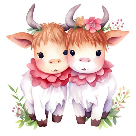Aquarell süß Baby Kuh Paar Clip Art Illustration ai generativ 33855674 PNG