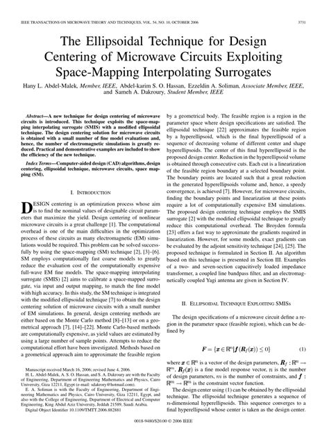 Pdf The Ellipsoidal Technique For Design Centering Of Microwave