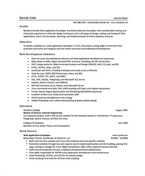 FREE Sample Web Developer Resume Templates In MS Word PDF