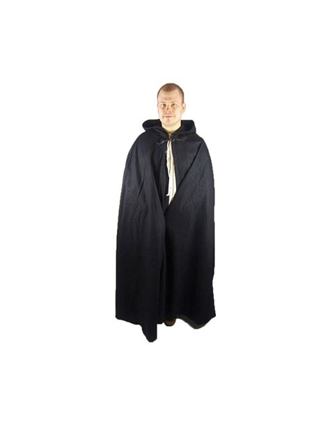 Middeleeuwse Lange Wollen Cape Model Hero Zwarte Kleur ⚔️ Tienda Medieval